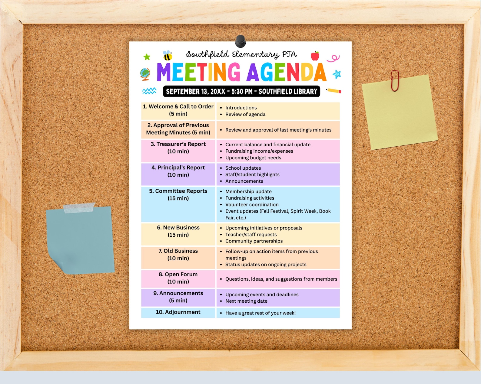 PTO PTA Meeting Agenda: Editable Outline Template (canva Download) - Etsy