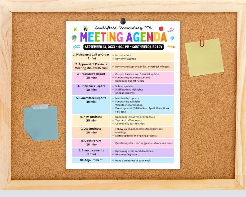 PTO PTA Meeting Agenda: Editable Outline Template (canva Download) - Etsy