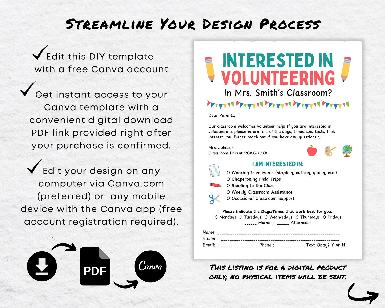 DIY Teacher Classroom Volunteer Form Printable Letter - Editable Parent ...