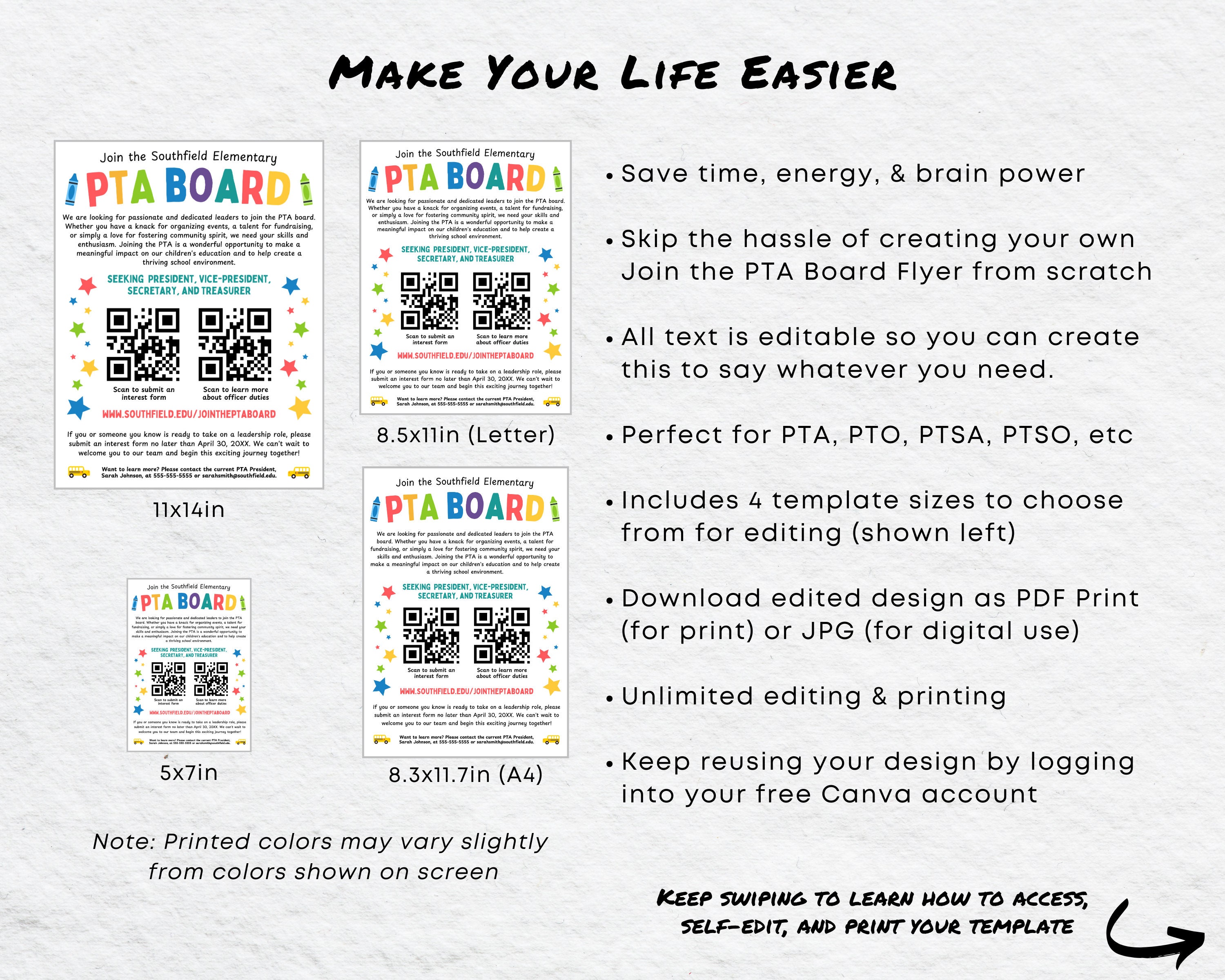Editable Join PTA PTO Board Flyer Template: Canva Recruitment (digital ...
