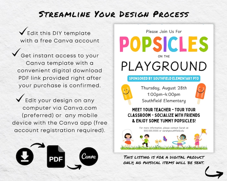 Popsicles on the Playground Flyer Template: Editable School Social ...