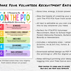 Editable 5 Reasons to Join the PTO Flyer Canva Template | School ...