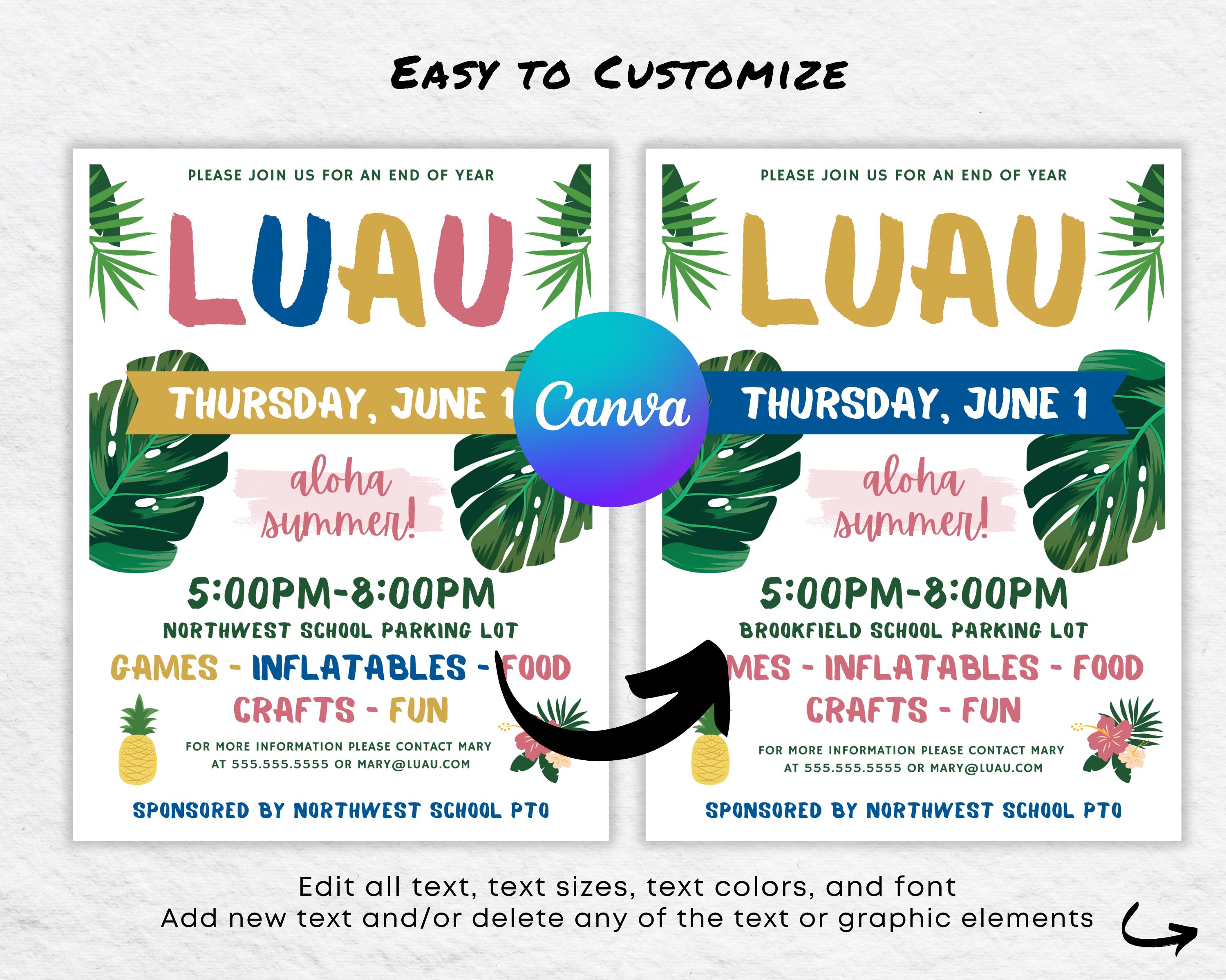 Plantilla De Volante De Luau Hawaiano Partido Luau Ilustraciones