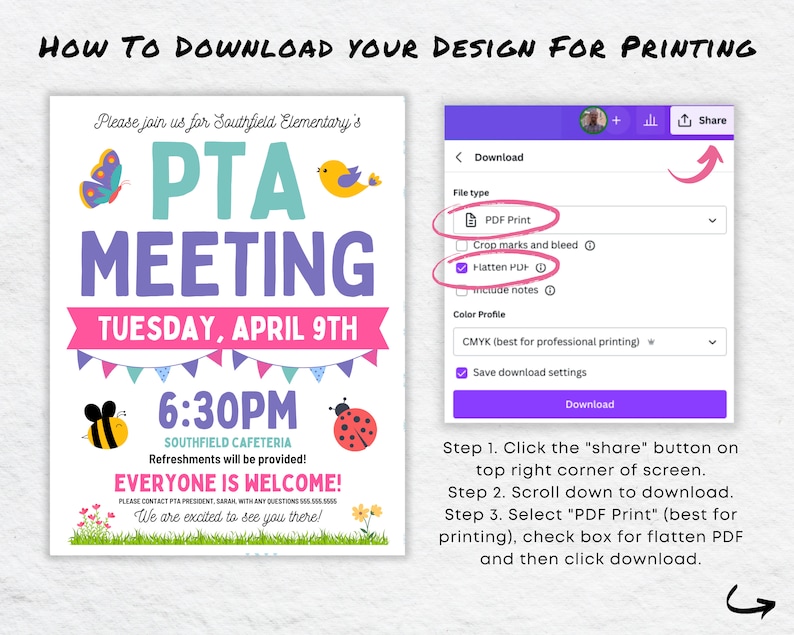 Spring PTA Meeting Flyer Template | Editable PTO Event Invitation ...