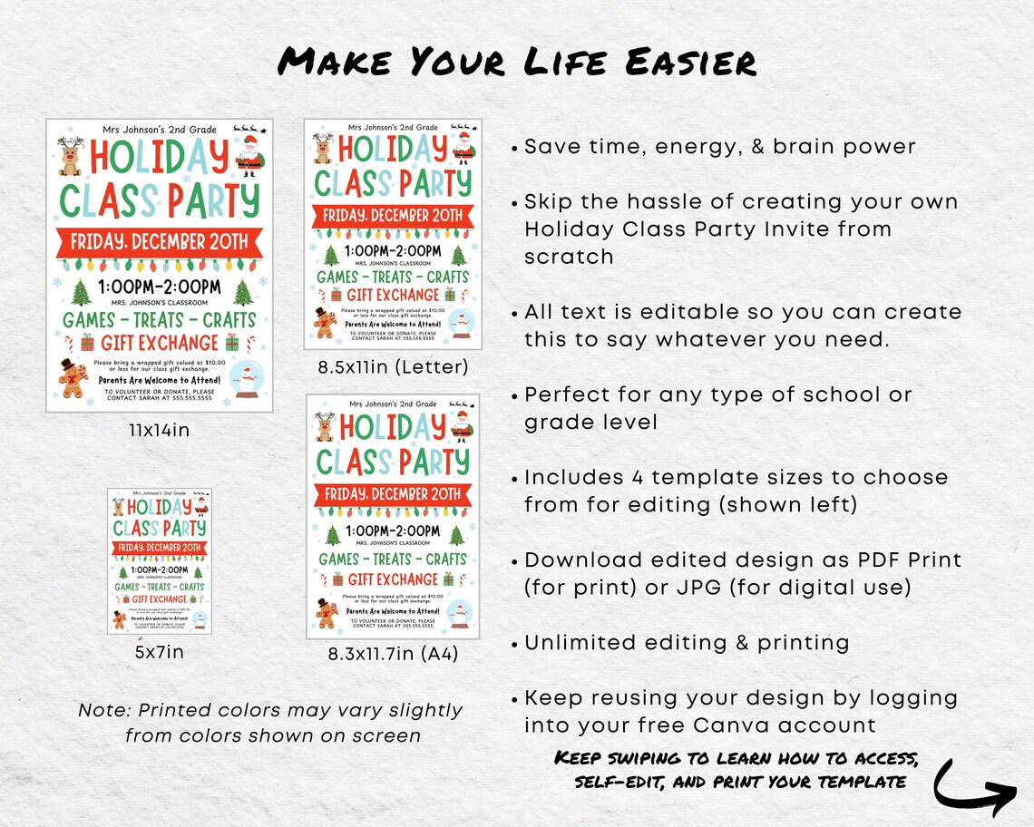 Editable Christmas Class Party Invite, Elementary School Flyer Template ...