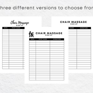 Editable Chair Massage Sign up Sheet Printable for Massage Therapy ...