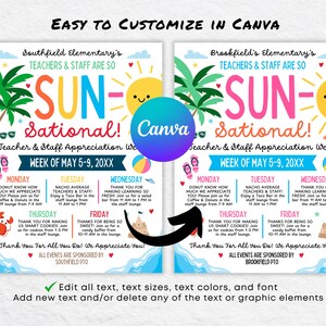 Editable Beach Theme Teacher & Staff Appreciation Sunsational Itinerary ...