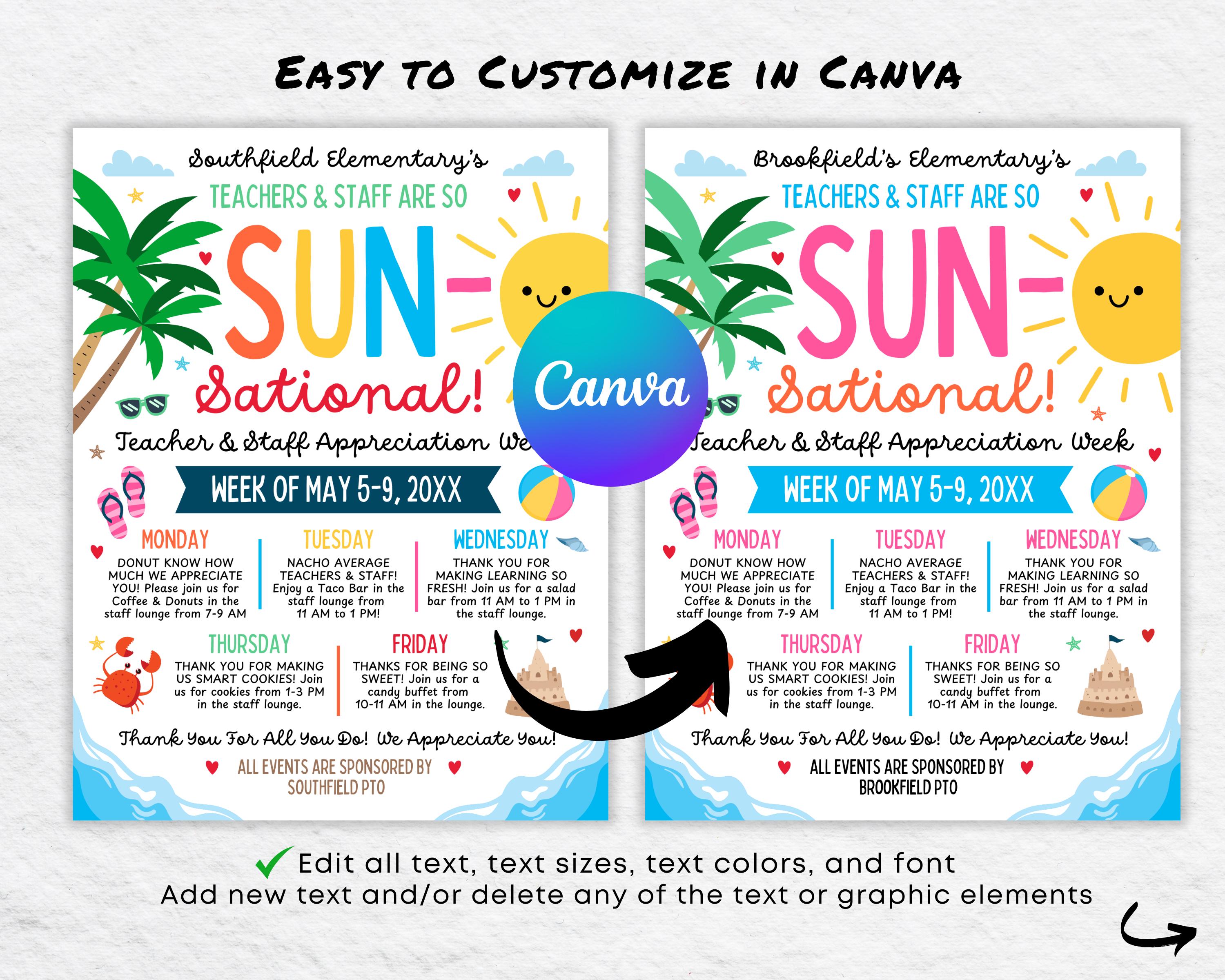 Editable Beach Theme Teacher & Staff Appreciation Sunsational Itinerary ...