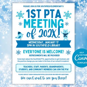 Editable PTO January Meeting Flyer, 1st Meeting of 2025, Winter ...