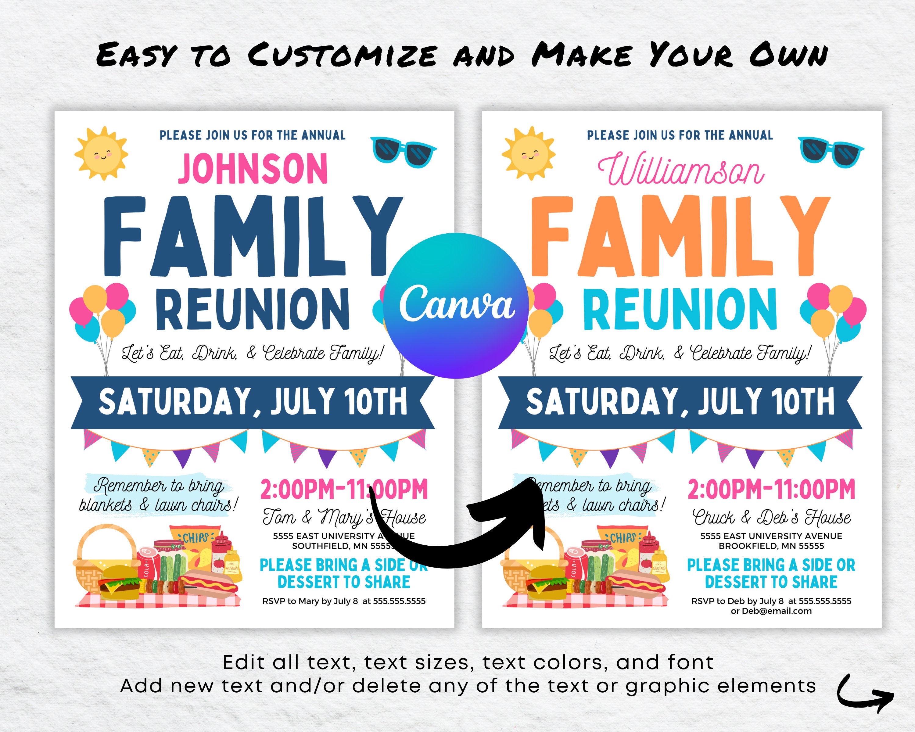 DIY Family Reunion Flyer Template, Editable Cousin Reunion Invite ...