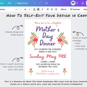 Editable Mother's Day Dinner Flyer Template, Mothering Sunday Meal ...