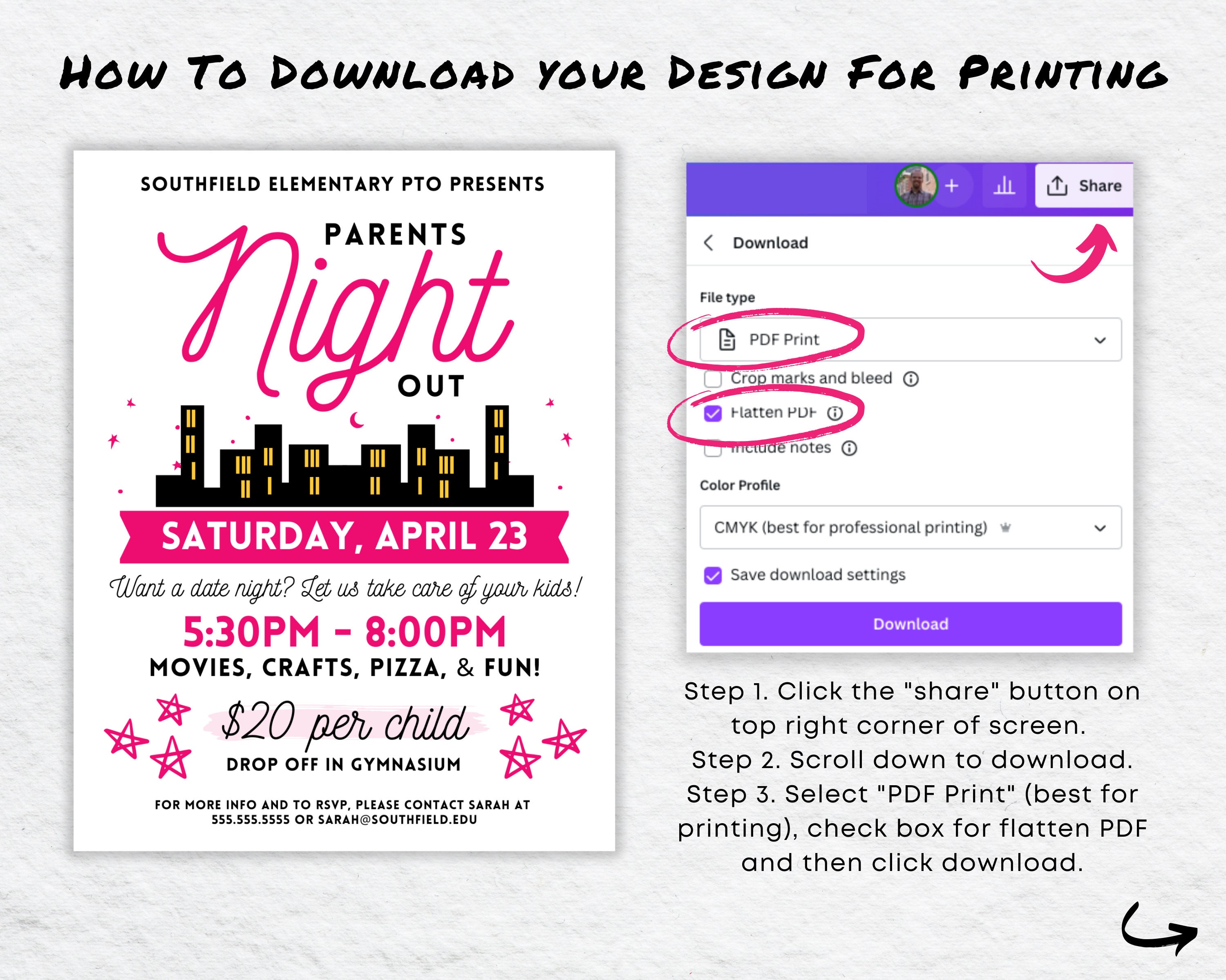 Editable Parents Night Out Flyer Template: Canva School Fundraiser ...