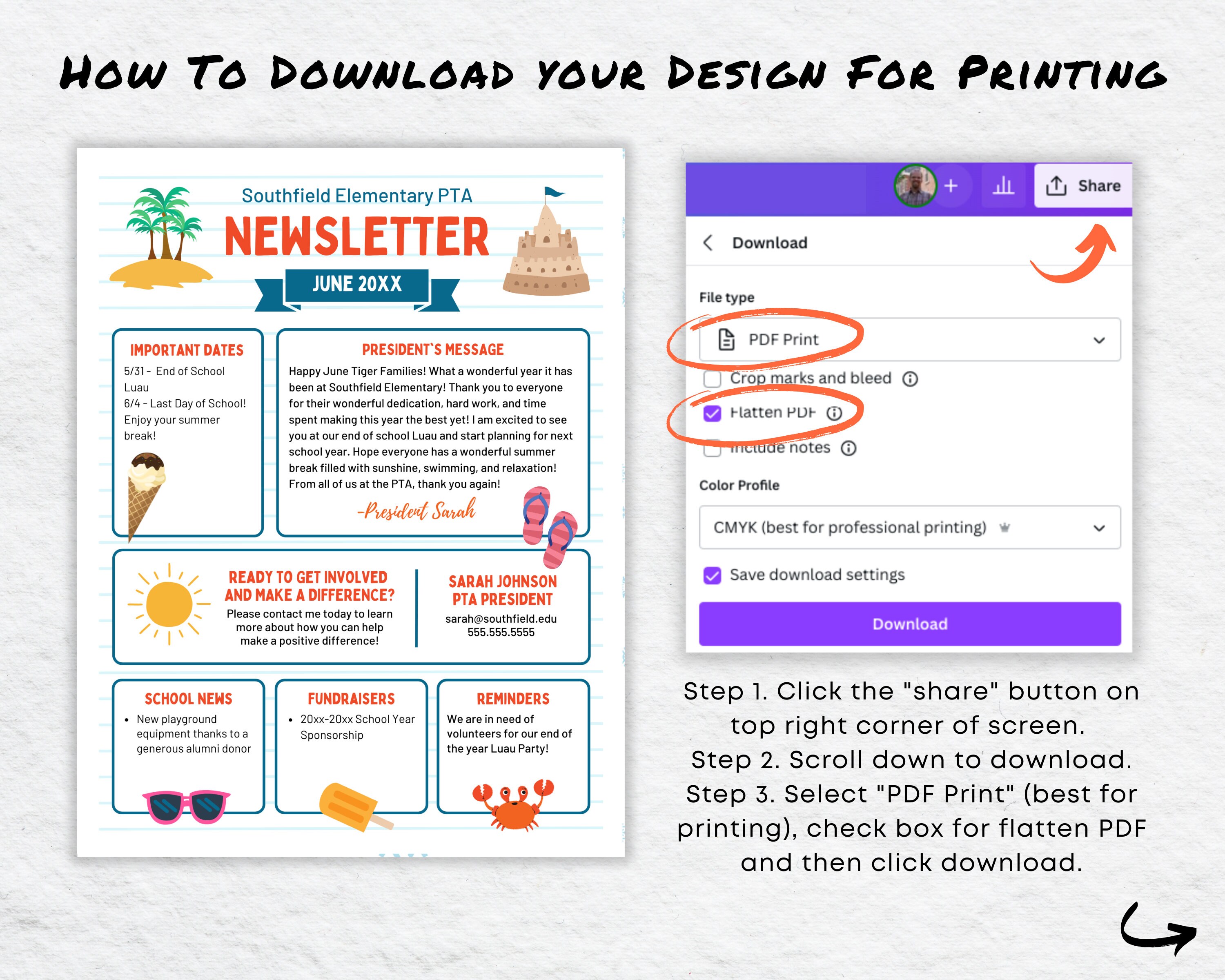Editable June Newsletter Template: Summer PTO PTA School News (digital ...