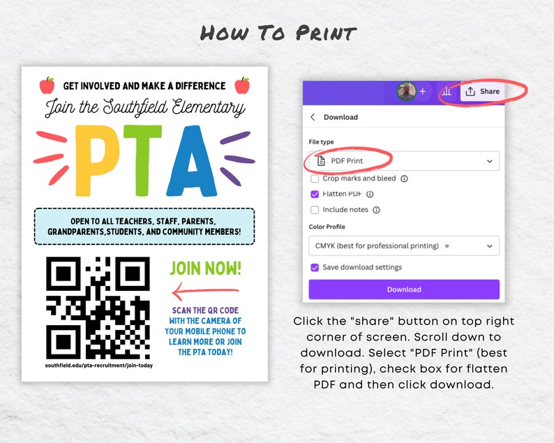 PTO PTA Recruitment Flyer Template: Editable School Parent Teacher ...