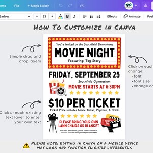 Editable Family Movie Night Flyer Template: Canva School Movie Party ...