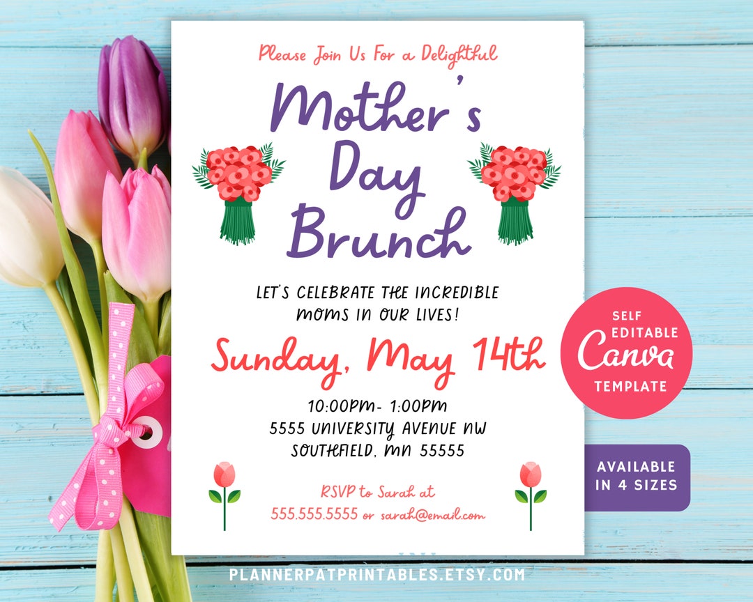Editable Mothers Day Brunch Flyer Template, DIY Mother's Day Invitation ...