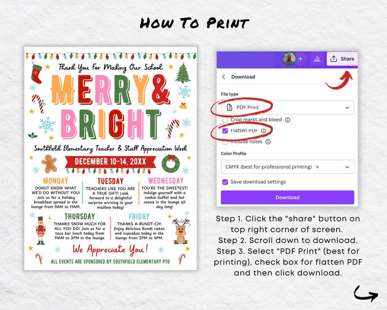 Editable Holiday Teacher and Staff Appreciation Week Flyer Template ...