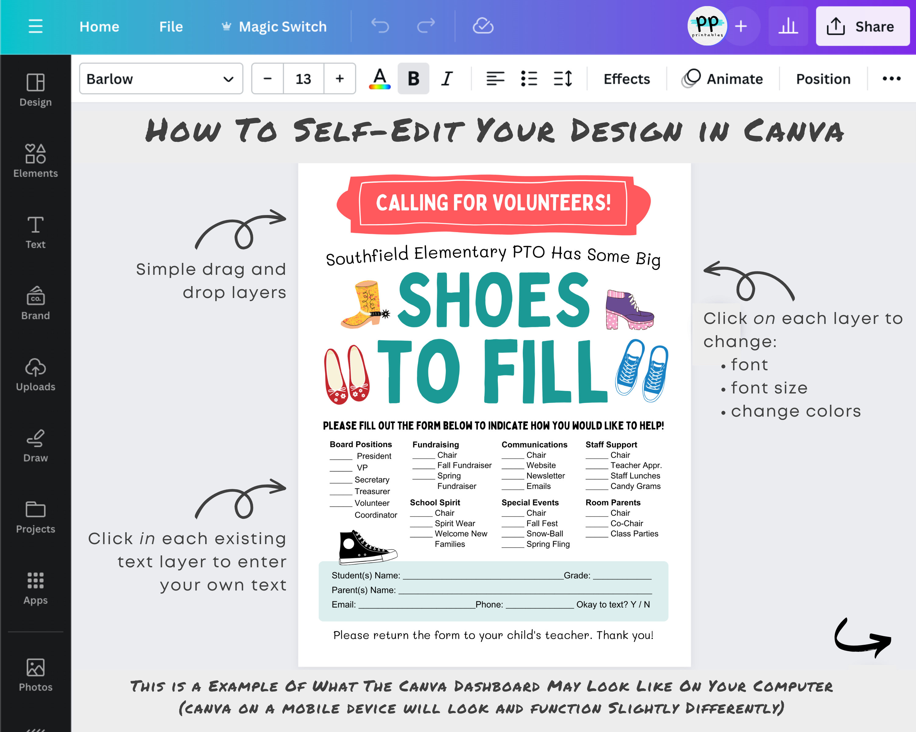Editable PTA PTO Volunteer Survey Template: Recruitment Flyer (canva, 8 ...