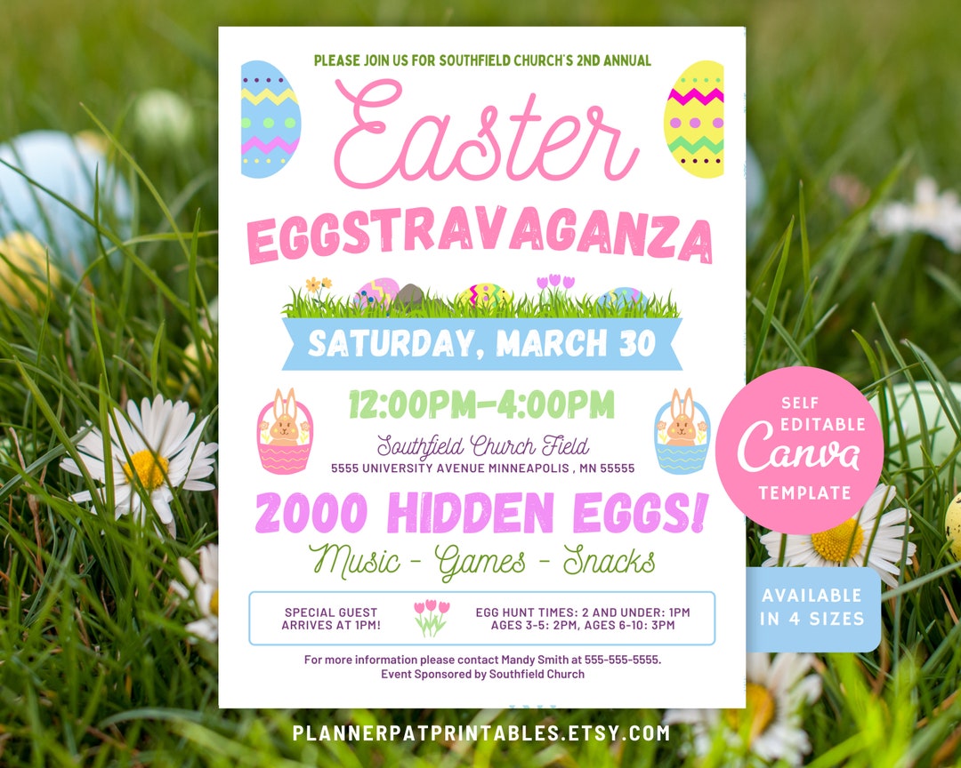 Editable Easter Eggstravaganza Flyer Printable, Church Easter ...