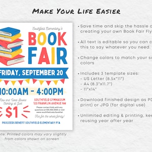 Editable Book Fair Flyer, School Reading Fundraiser Event, Canva ...