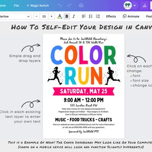 Editable Color Run Flyer Printable, Colorful 5k 10k Run Walk Invitation ...