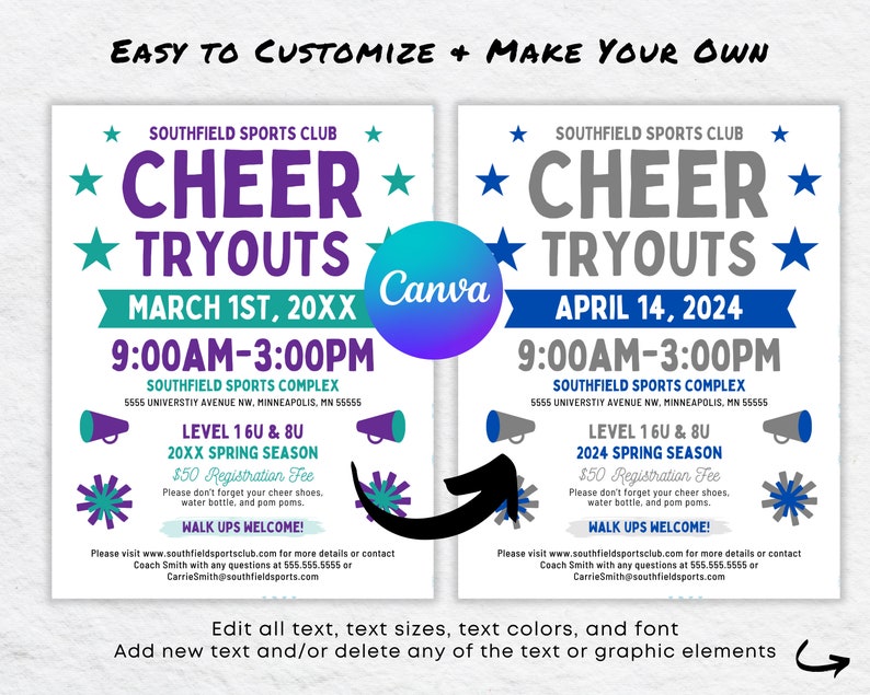 Editable Cheerleader Tryout Flyer: DIY Canva Template (digital Download ...