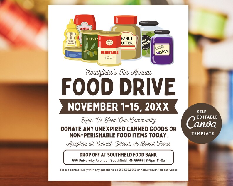 Editable Fall Food Drive Flyer: Charity Event Template (canva, Digital ...