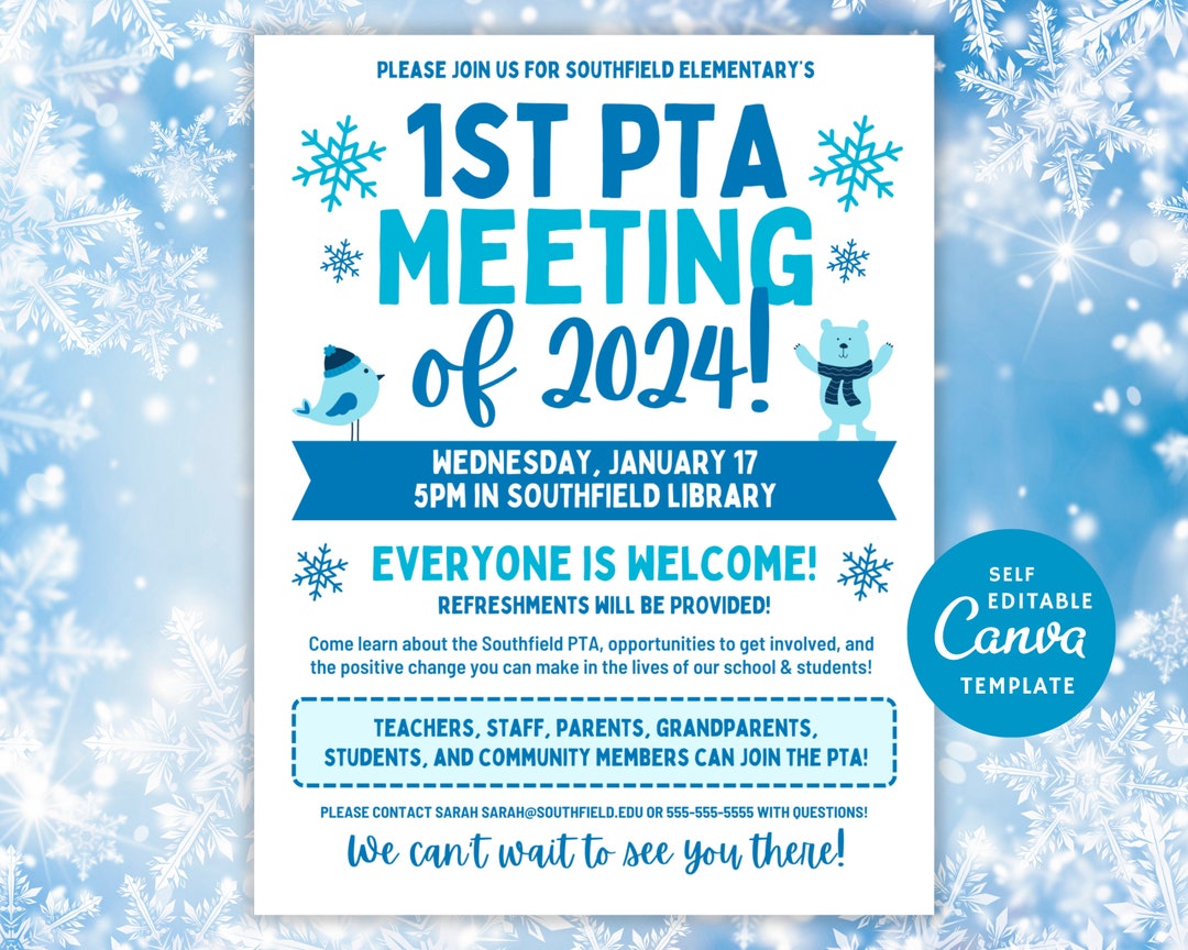 Editable 1st PTO PTA Meeting Flyer of 2024, Winter January Meeting ...