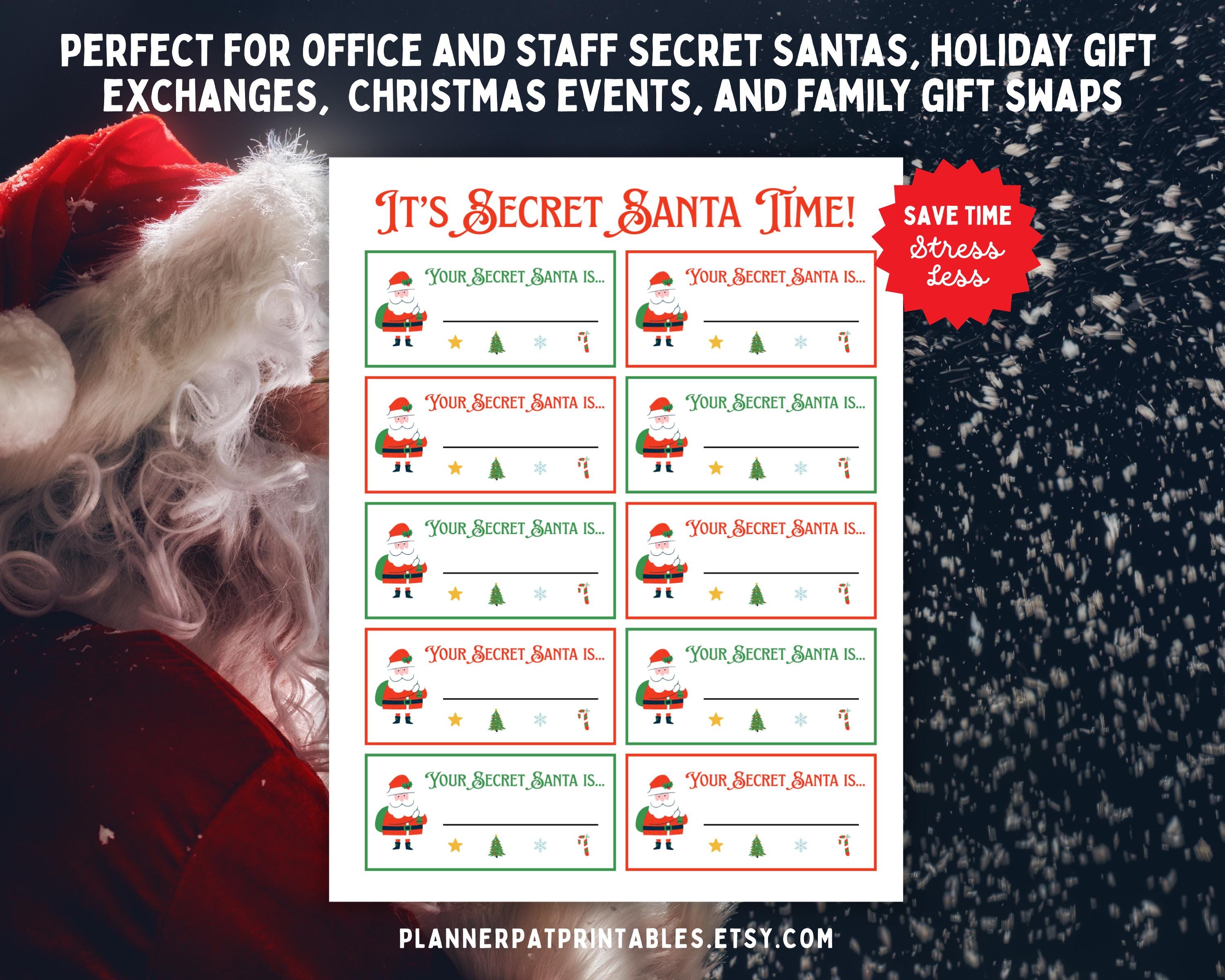 Secret Santa Name Draw Cards Template | Christmas Gift Exchange PDF ...