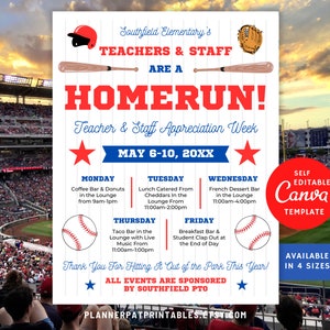 Editable Baseball Theme Teacher & Staff Appreciation Baseball Themed ...