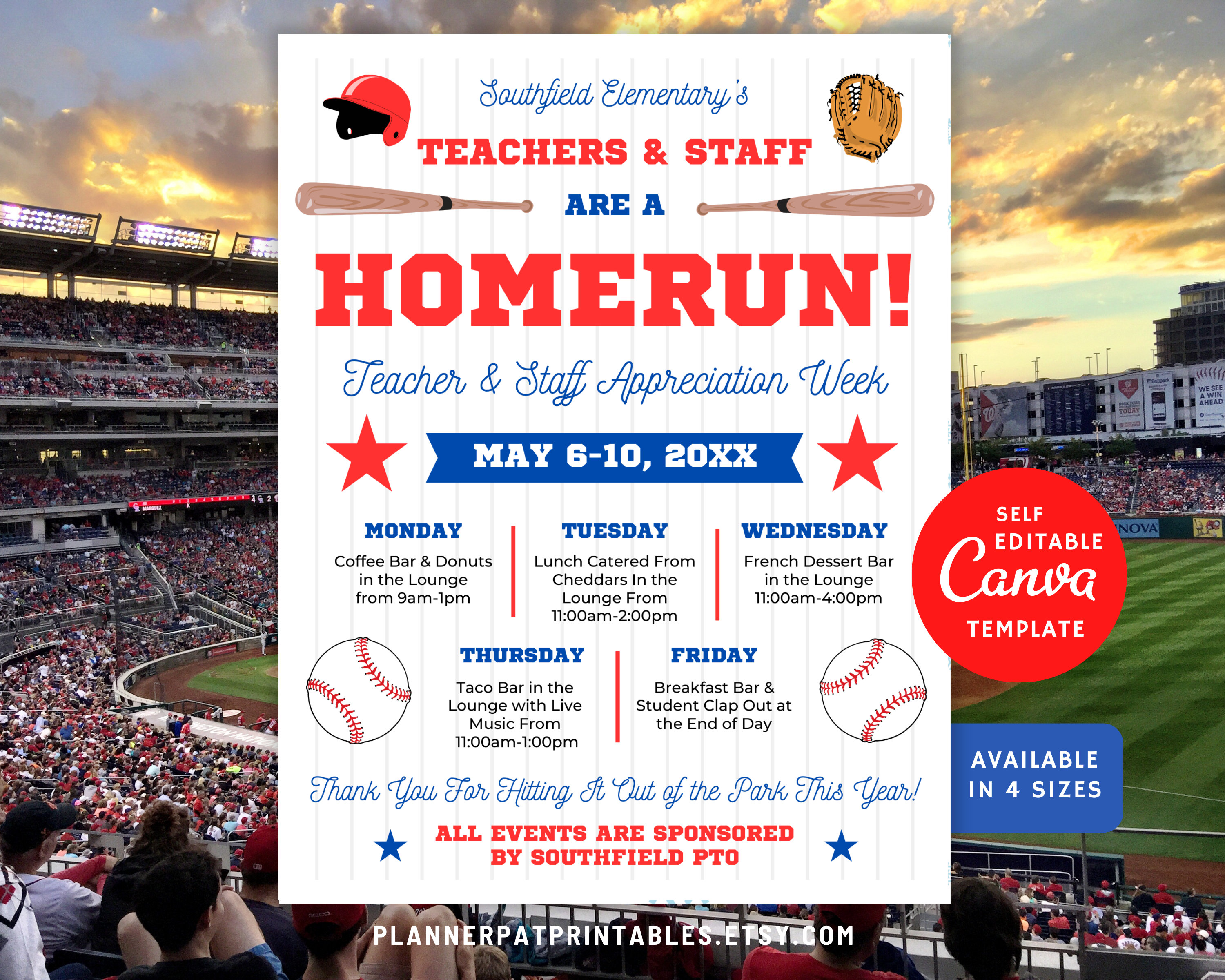 Baseball Theme Teacher Appreciation Week Itinerary Flyer (editable ...