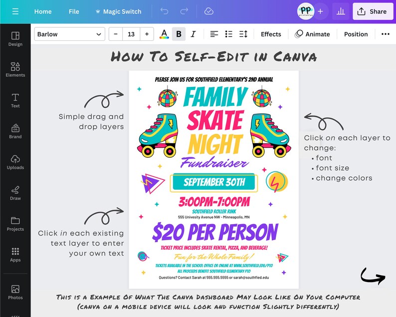 Editable Family Skate Night Flyer Template: Roller Skating Fundraiser ...