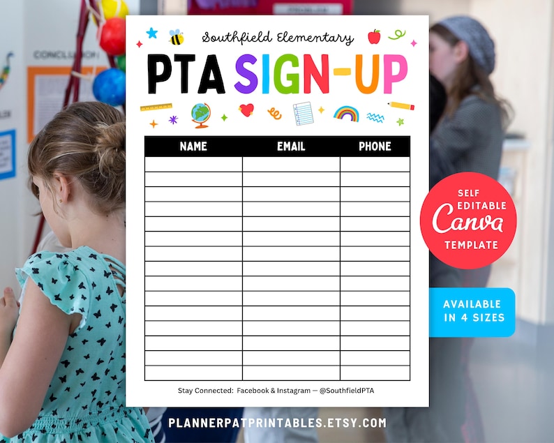Editable PTO PTA Sign up Sheet Template: Canva Volunteer Form (digital ...
