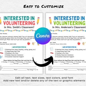 DIY Teacher Classroom Volunteer Form Printable Letter - Editable Parent ...