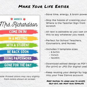 Editable Where is the Teacher Sign Printable, Office Door Flyer ...