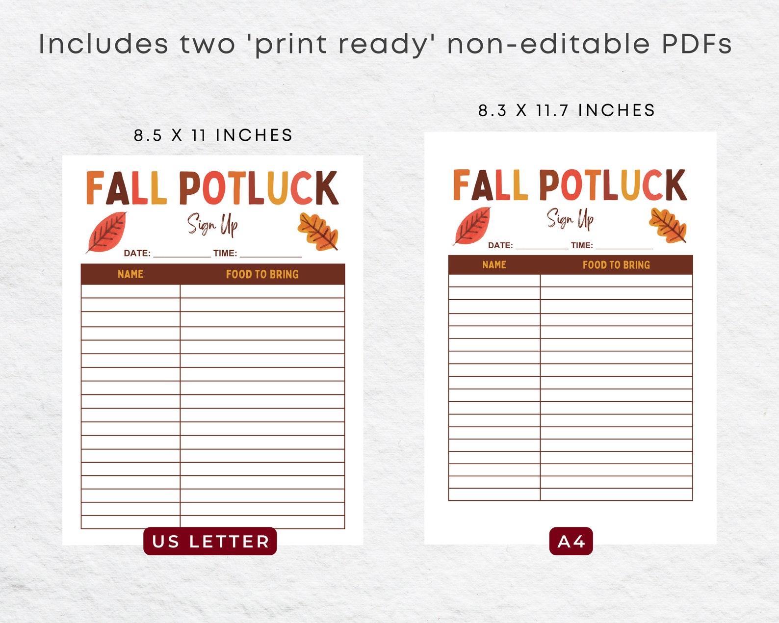 Fall Potluck Sign up Sheet Printable Autumn Harvest Potluck Party ...