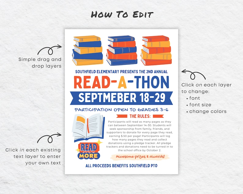Read-a-thon Flyer Editable Template for Reading Literacy - Etsy