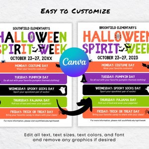 Editable Halloween Spirit Week Flyer Template: School Event Schedule ...