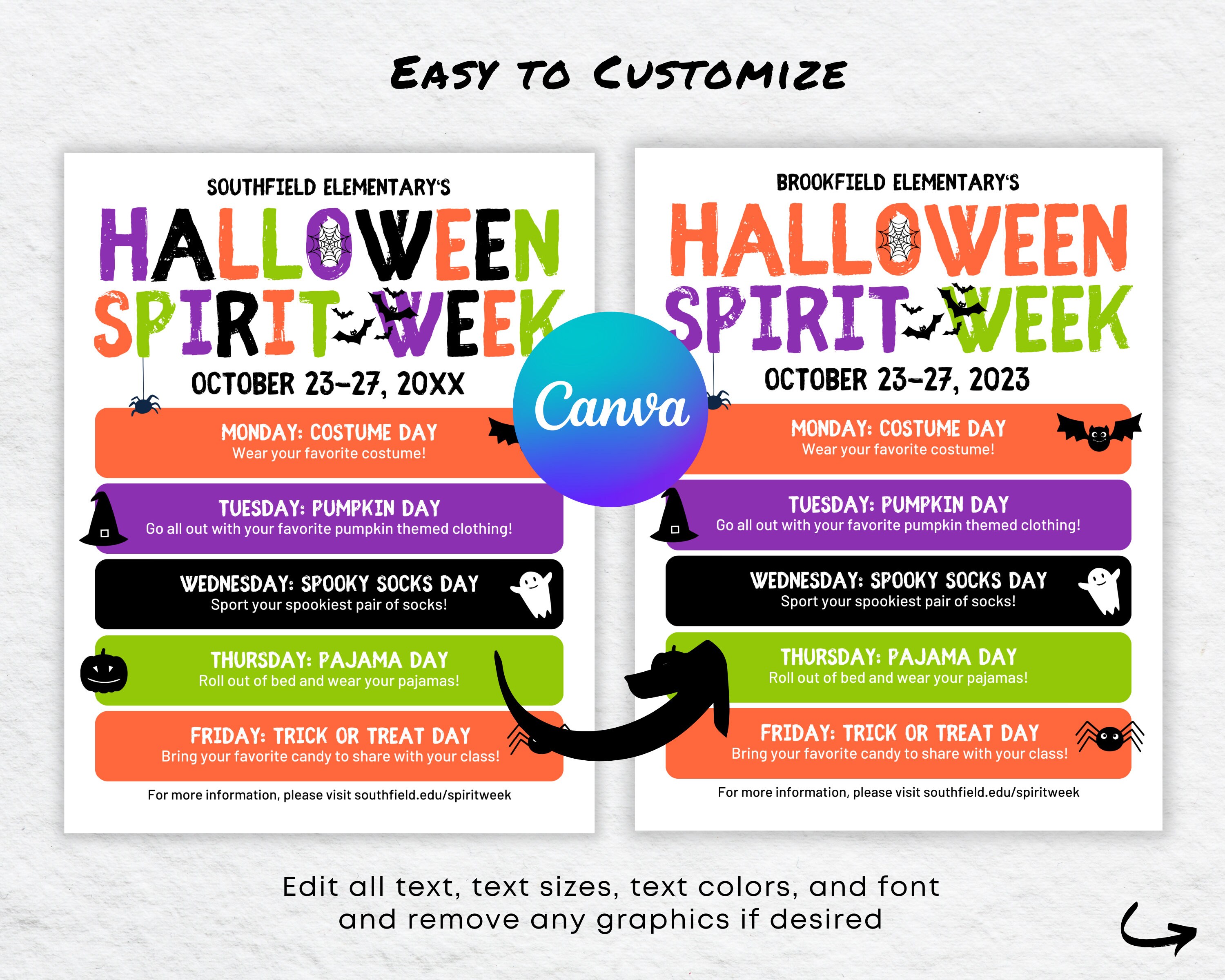 Editable Halloween Spirit Week Flyer: School Theme Days (canva, Digital ...