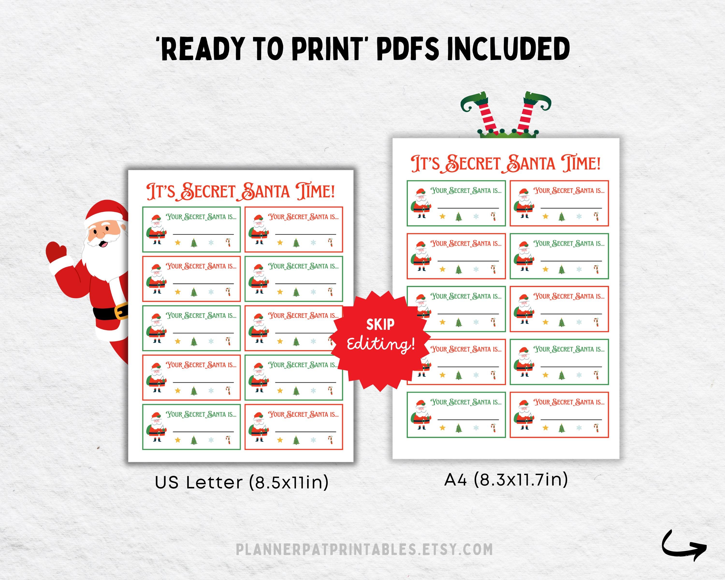 Secret Santa Name Draw Cards Template | Christmas Gift Exchange PDF ...