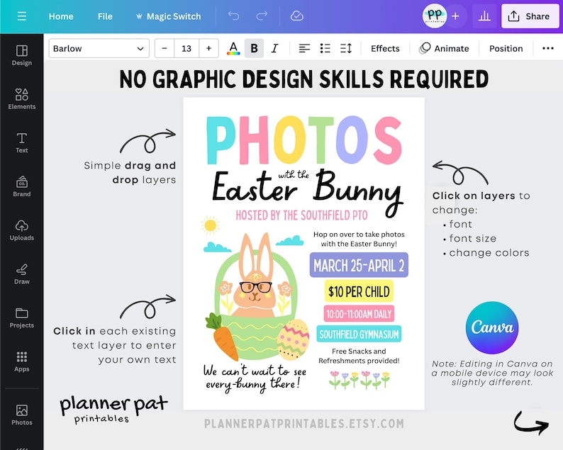 Photos With the Easter Bunny Flyer Template | Editable School ...