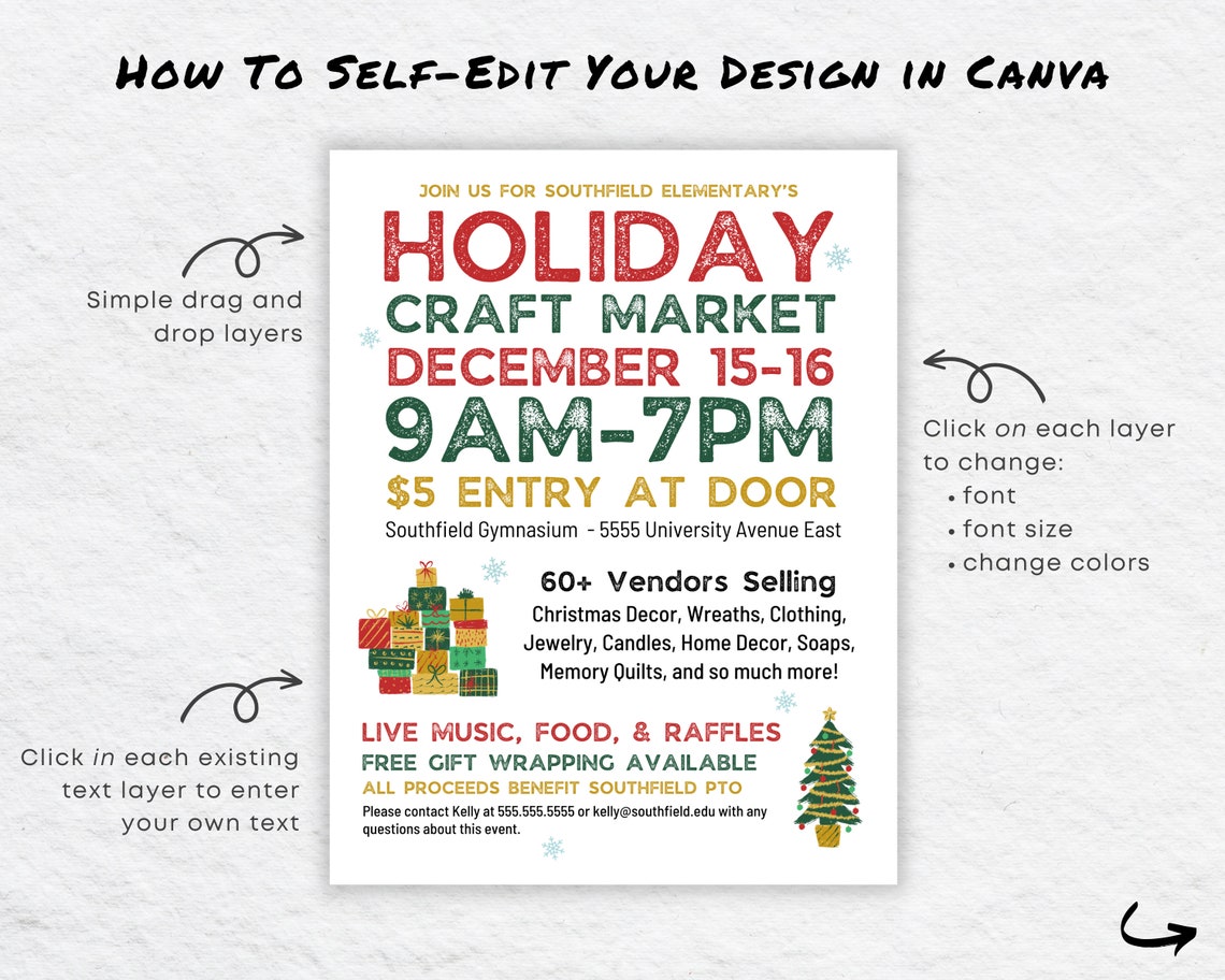 Editable Holiday Market Flyer, Christmas Craft Fair Canva Template - Etsy