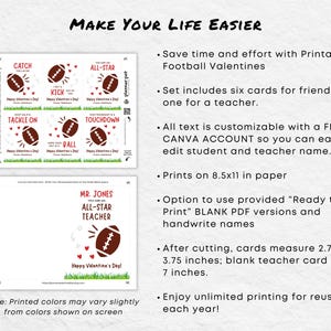 Printable Football Valentine Cards Set, Class Valentines for Kids ...