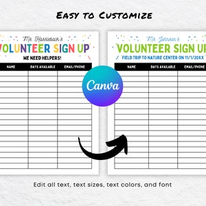 Editable Classroom Volunteer Sign up Sheet, Teacher Volunteer Canva ...