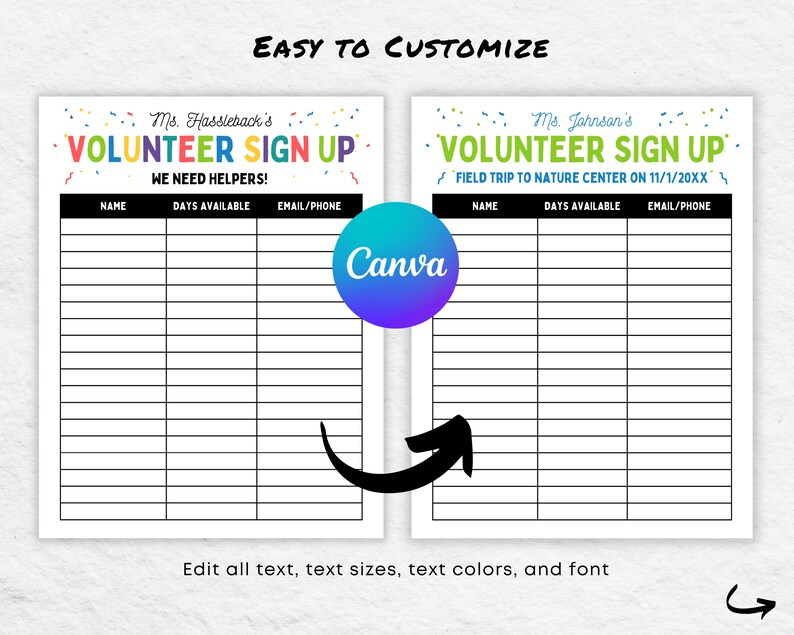 Editable Classroom Volunteer Sign up Sheet, Teacher Volunteer Canva ...