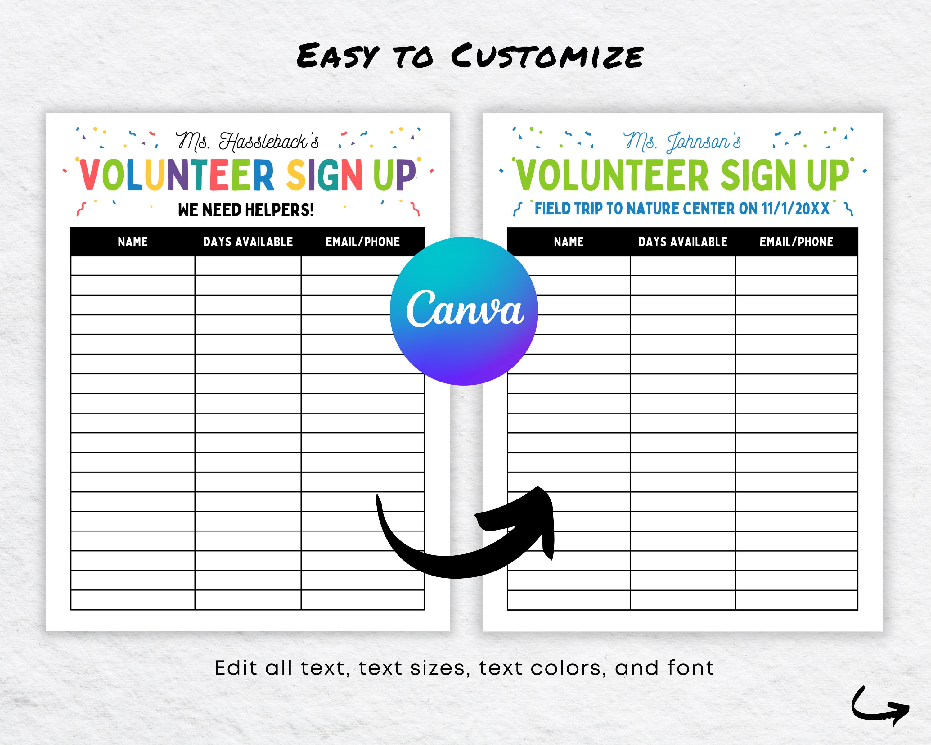 Editable Classroom Volunteer Sign up Sheet, Teacher Volunteer Canva ...