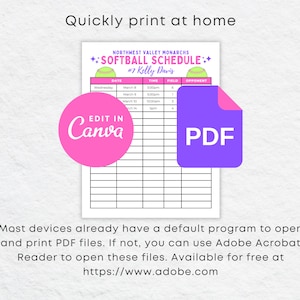 Editable Softball Schedule Template | Girls Softball Game & Practice ...