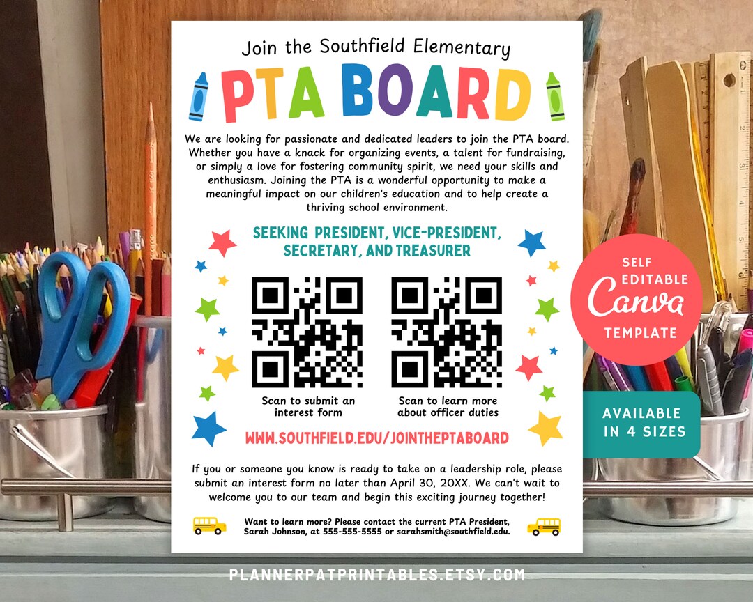 Editable Join PTA PTO Board Flyer Template: Canva Recruitment (digital ...
