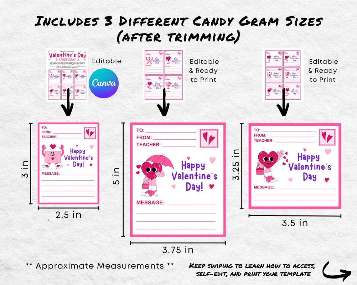 Editable Valentines Day Candy Grams | Fundraiser Printable Canva ...