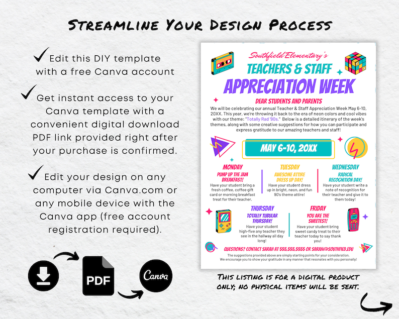 90s Theme Teacher Appreciation Week Newsletter Flyer (canva Template ...